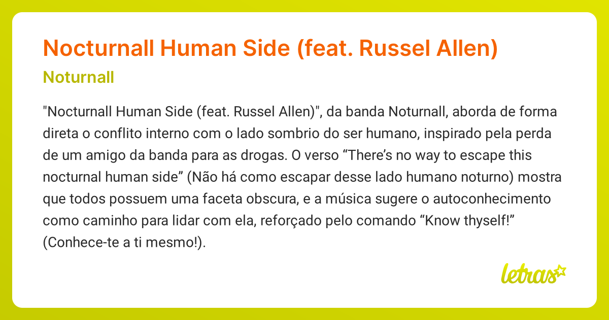 Significado da música Nocturnall Human Side (feat. Russel Allen) (Noturnall) - LETRAS.MUS.BR