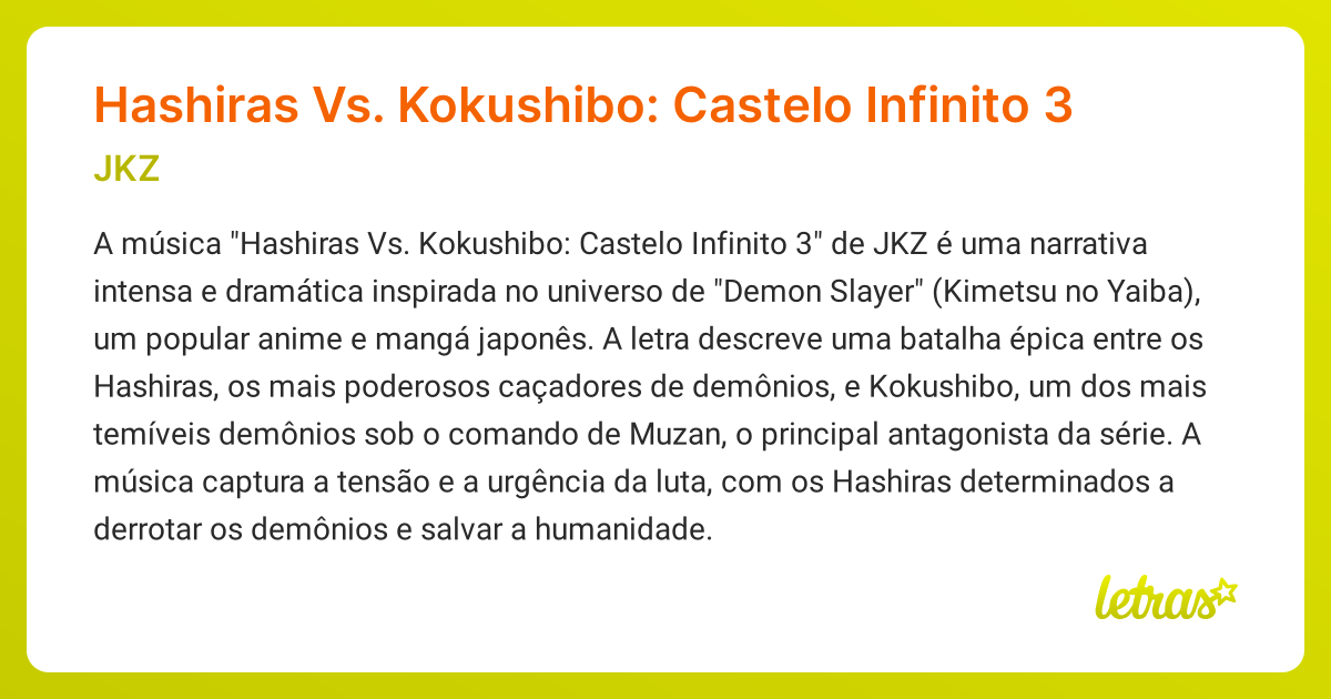 Significado da música Hashiras Vs. Kokushibo: Castelo Infinito 3 (JKZ ...