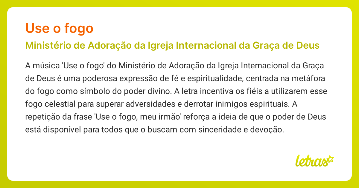 Significado da música USE O FOGO (Ministério de Adoração da Igreja ...
