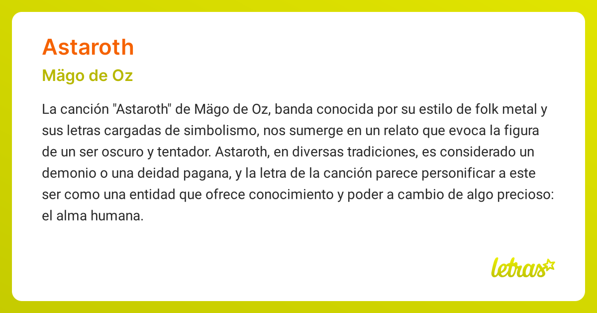 Significado de la canción ASTAROTH (Mägo de Oz) - LETRAS.COM