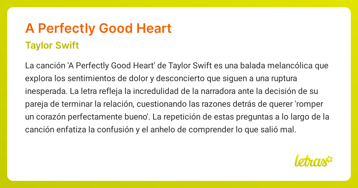 Significado de la canción A PERFECTLY GOOD HEART (Taylor Swift ...