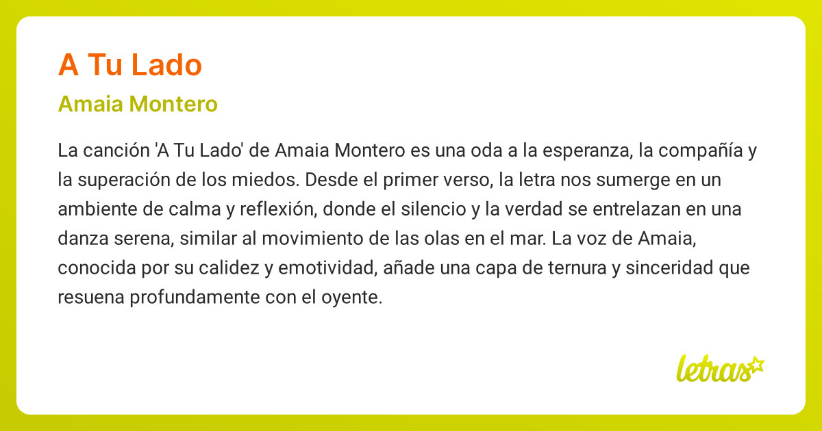 Significado de la canción A TU LADO (Amaia Montero) - LETRAS.COM