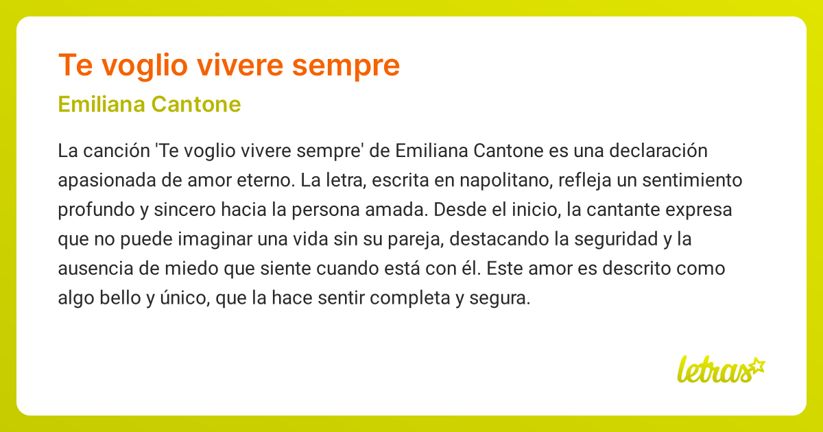 Significado de la canción TE VOGLIO VIVERE SEMPRE (Emiliana Cantone ...
