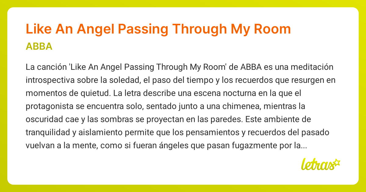 Significado de la canción Like An Angel Passing Through My Room (ABBA ...