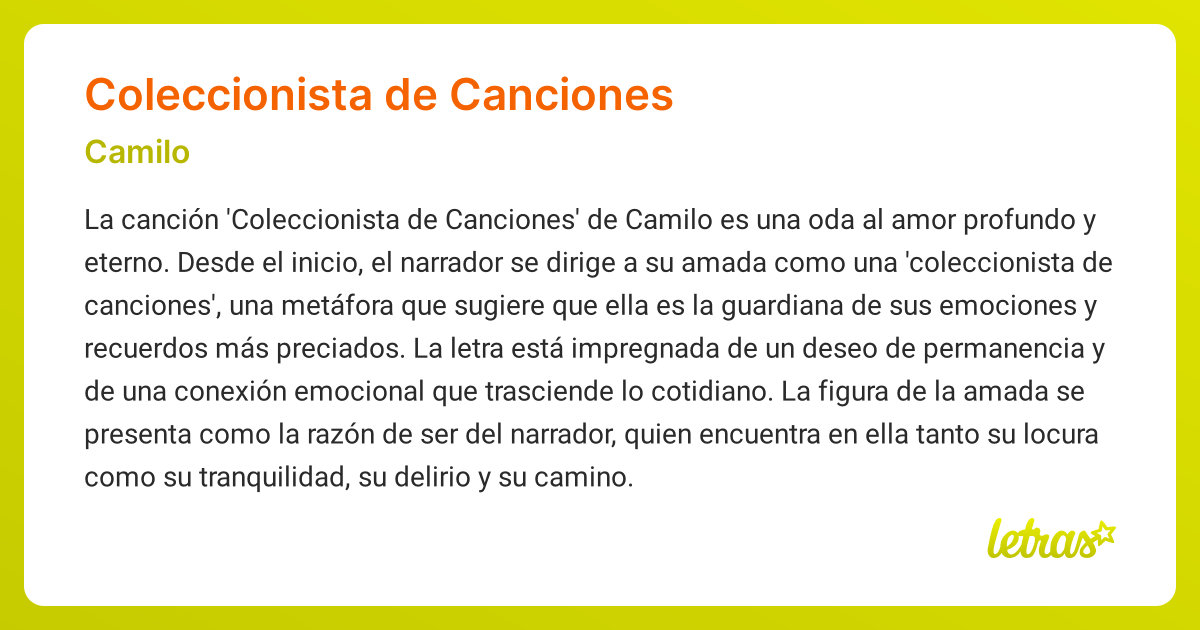 Significado de la canción COLECCIONISTA DE CANCIONES (Camilo) - LETRAS.COM
