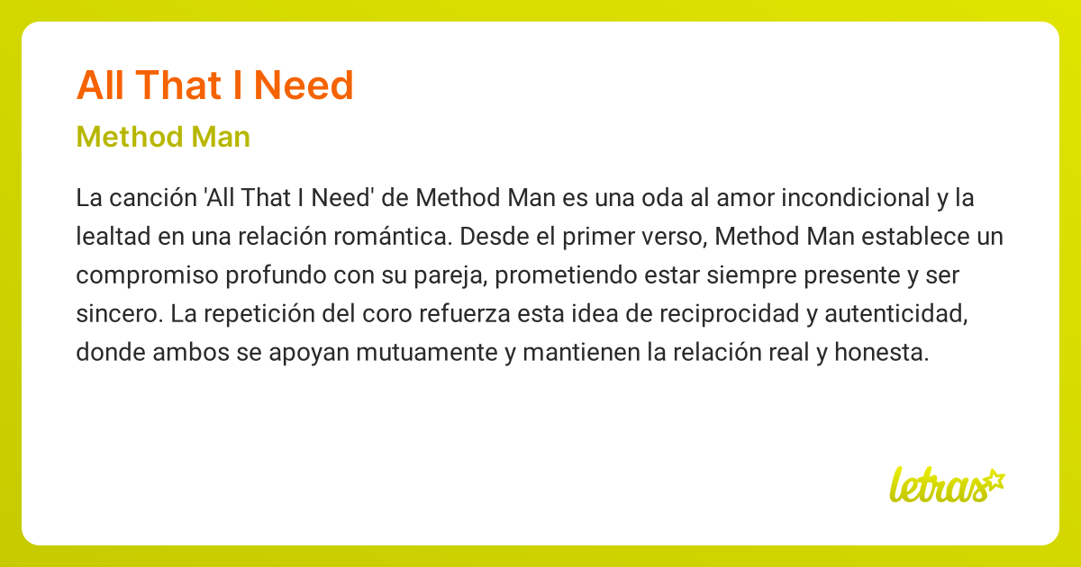 Significado de la canción ALL THAT I NEED (Method Man) - LETRAS.COM