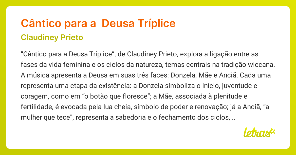 Significado da música Cântico para a Deusa Tríplice (Claudiney Prieto ...