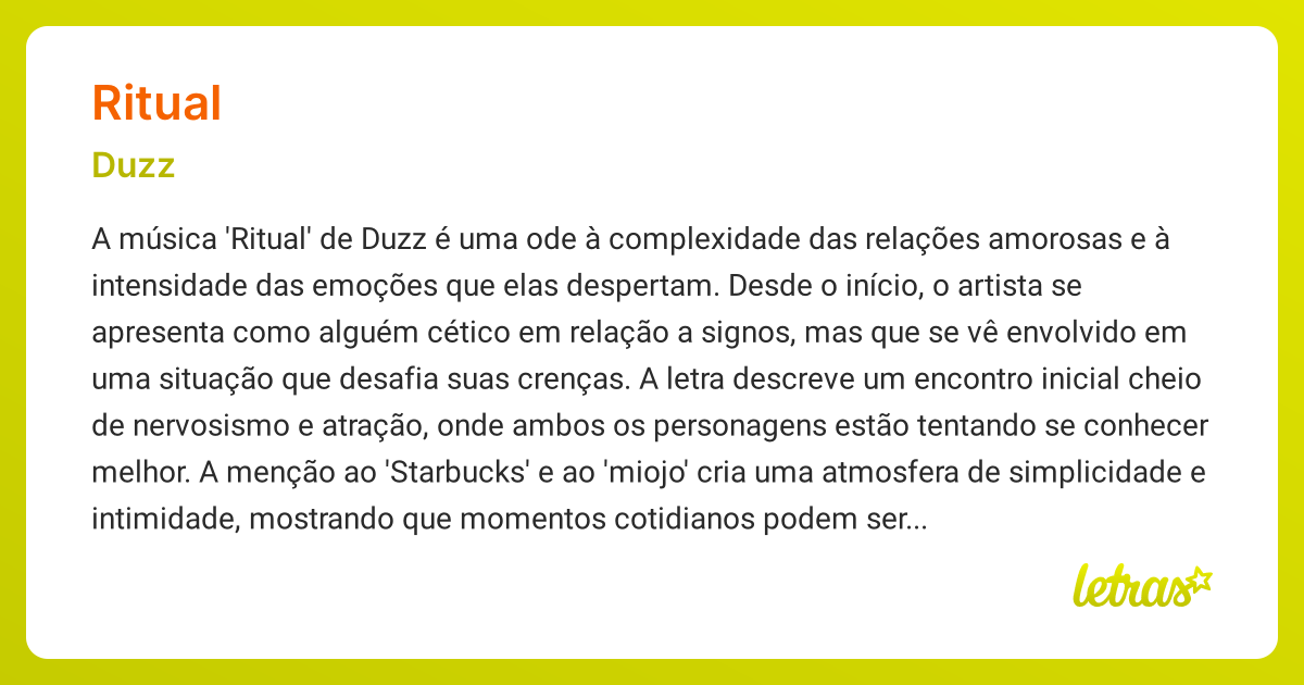 Significado da música RITUAL (Duzz) - LETRAS.MUS.BR
