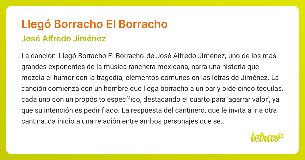Significado de la canción LLEGÓ BORRACHO EL BORRACHO (José Alfredo ...