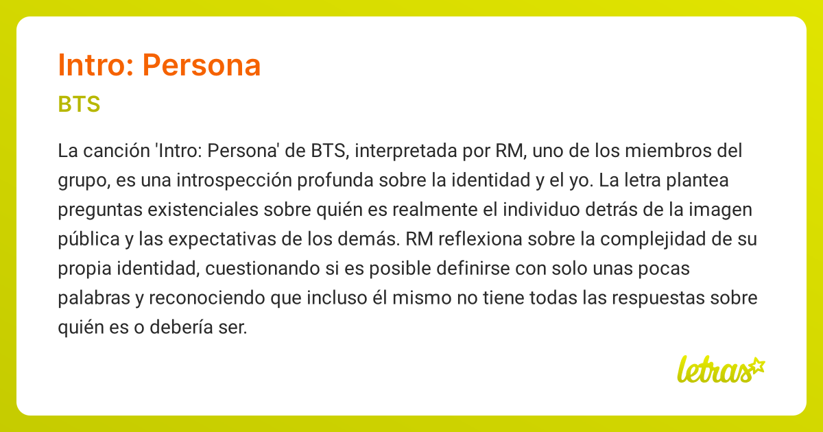 Significado de la canción INTRO: PERSONA (BTS) - LETRAS.COM