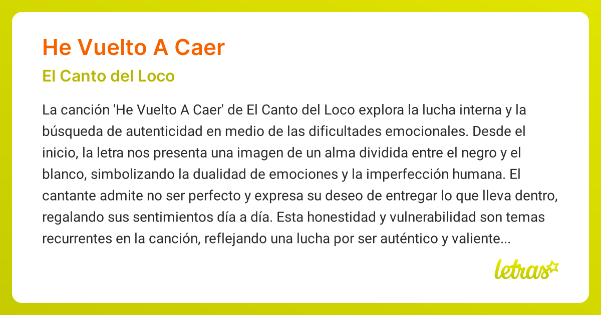 Significado de la canción HE VUELTO A CAER (El Canto del Loco) - LETRAS.COM