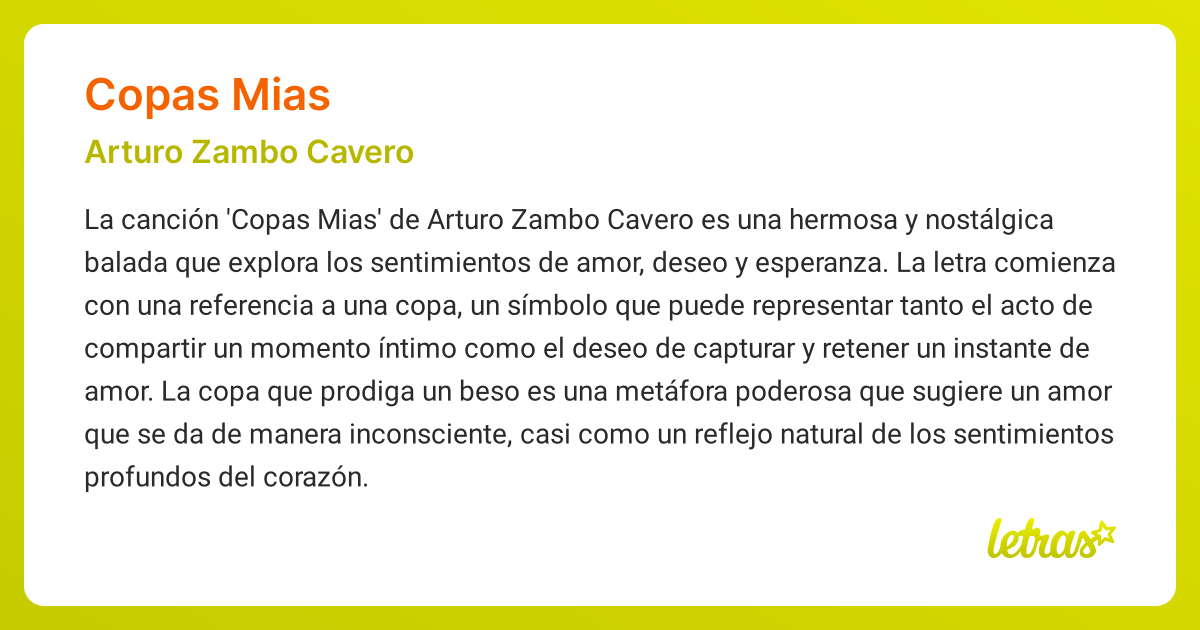 Significado de la canción COPAS MIAS (Arturo Zambo Cavero) - LETRAS.COM