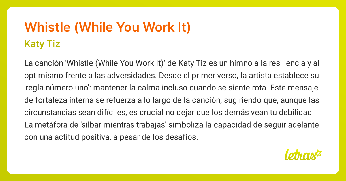 Significado de la canción WHISTLE (WHILE YOU WORK IT) (Katy Tiz ...