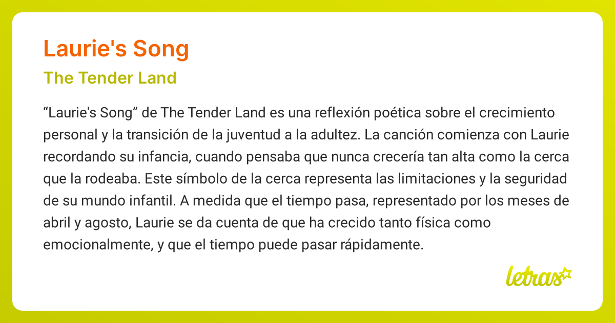 Significado de la canción LAURIE'S SONG (The Tender Land) - LETRAS.COM