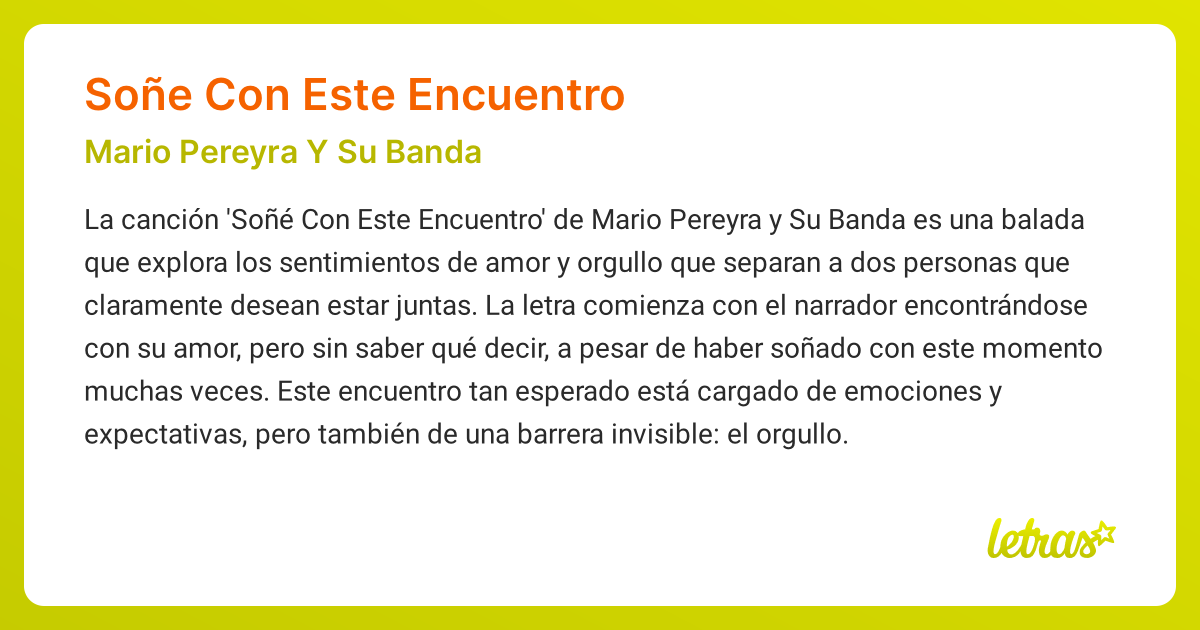 Significado de la canción SOÑE CON ESTE ENCUENTRO (Mario Pereyra Y Su ...