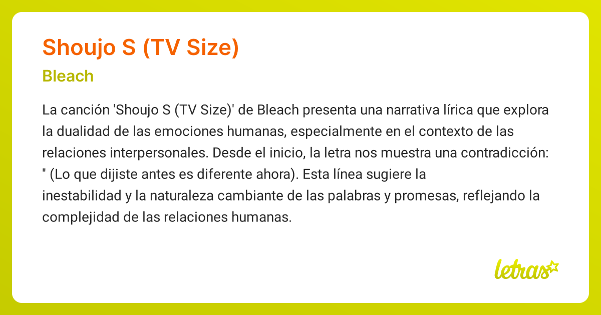 Significado de la canción SHOUJO S (TV SIZE) (Bleach) - LETRAS.COM