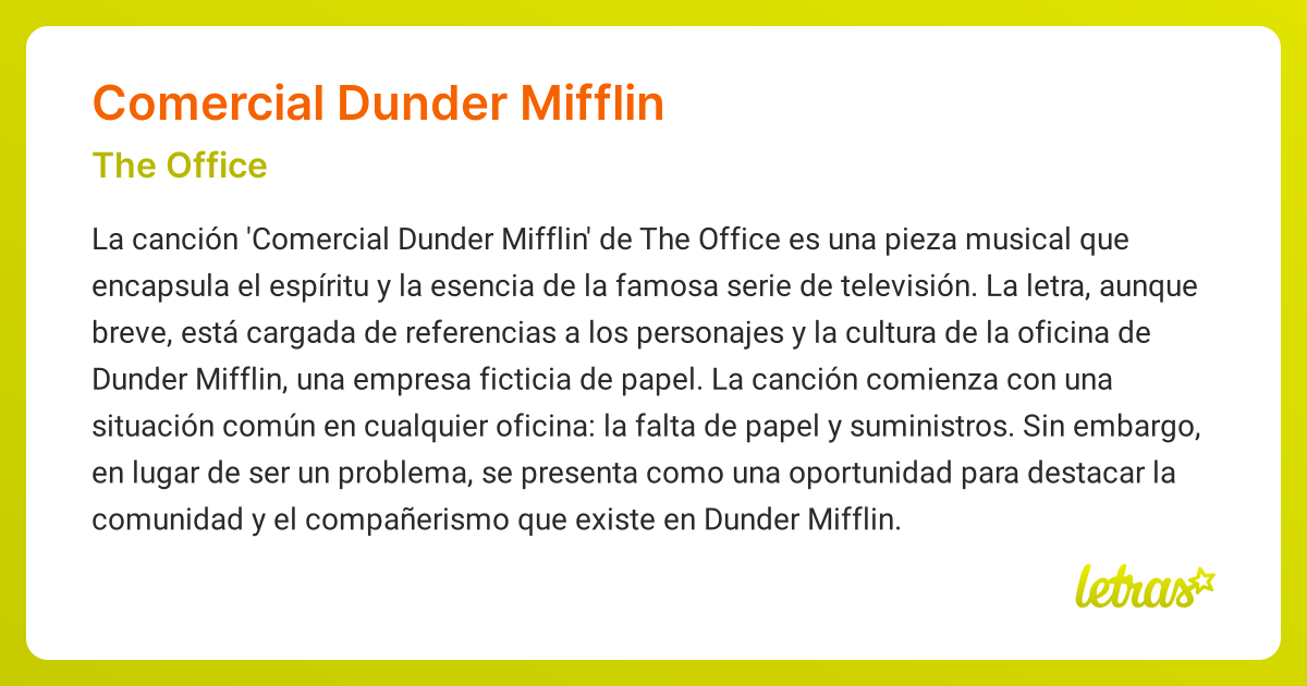 Significado de la canción COMERCIAL DUNDER MIFFLIN (The Office ...