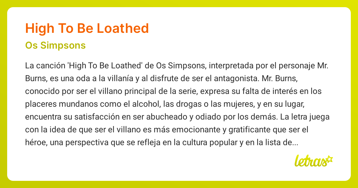 Significado de la canción HIGH TO BE LOATHED (Os Simpsons) - LETRAS.COM