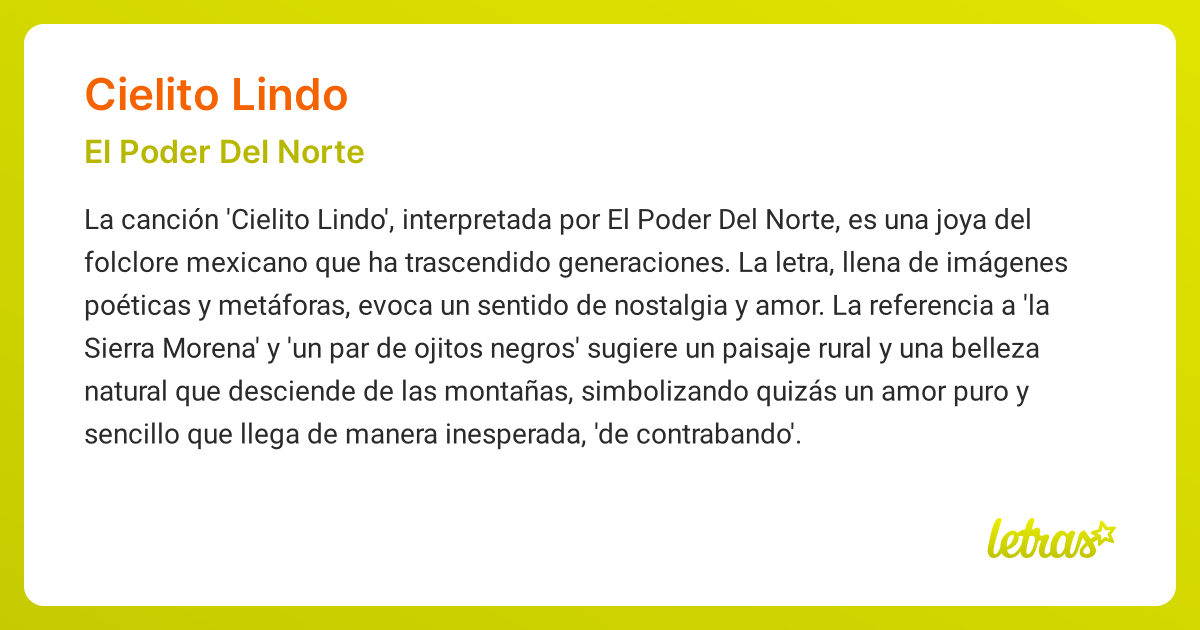 Significado de la canción CIELITO LINDO (El Poder Del Norte) - LETRAS.COM
