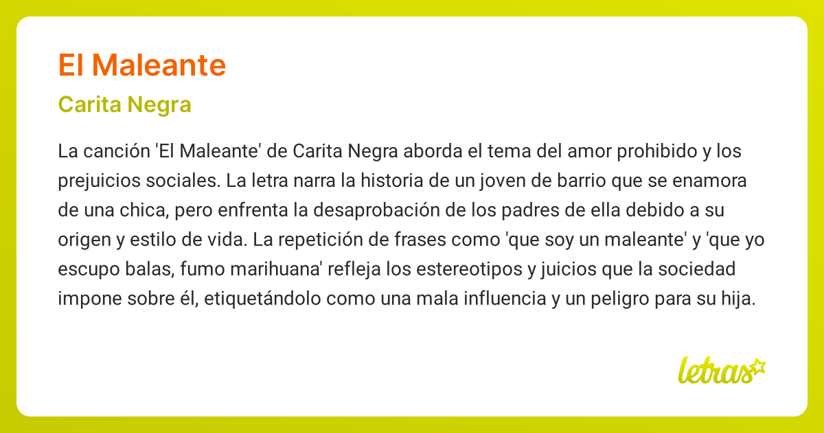 Significado de la canción EL MALEANTE (Carita Negra) - LETRAS.COM