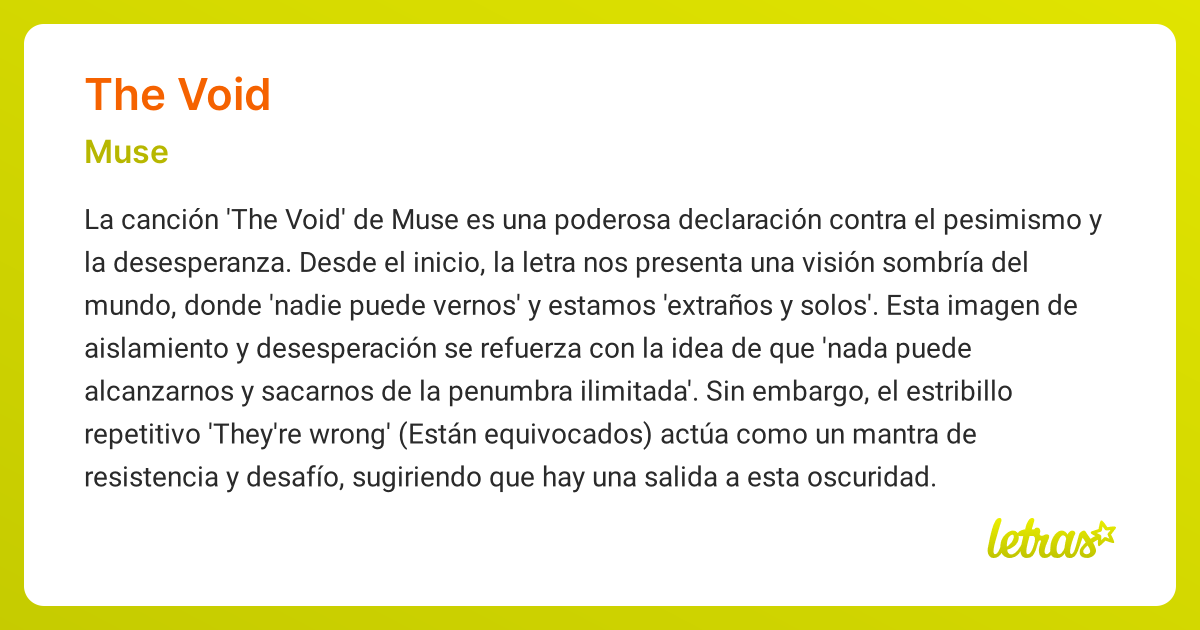 Significado de la canción THE VOID (Muse) - LETRAS.COM