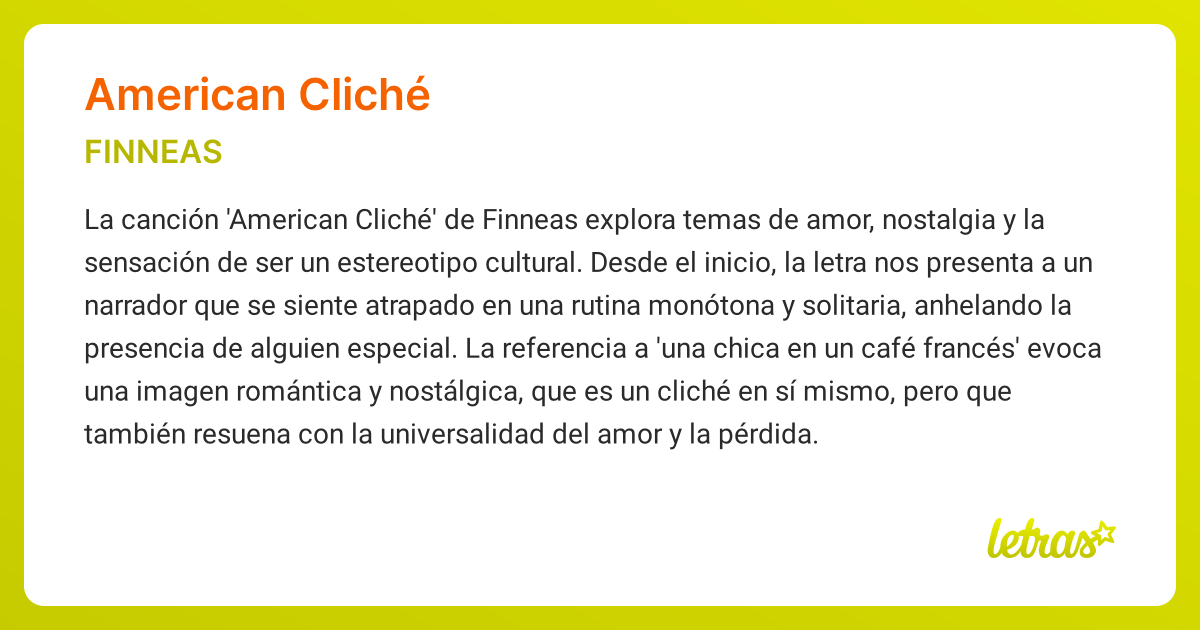 Significado de la canción AMERICAN CLICHÉ (FINNEAS) - LETRAS.COM