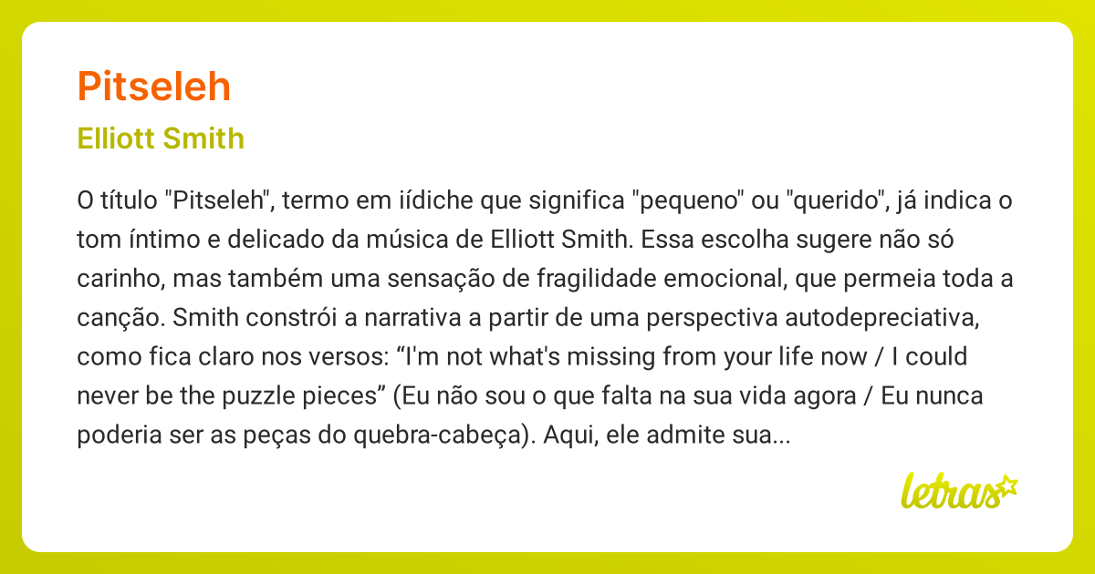 Significado da música PITSELEH (Elliott Smith) - LETRAS.MUS.BR
