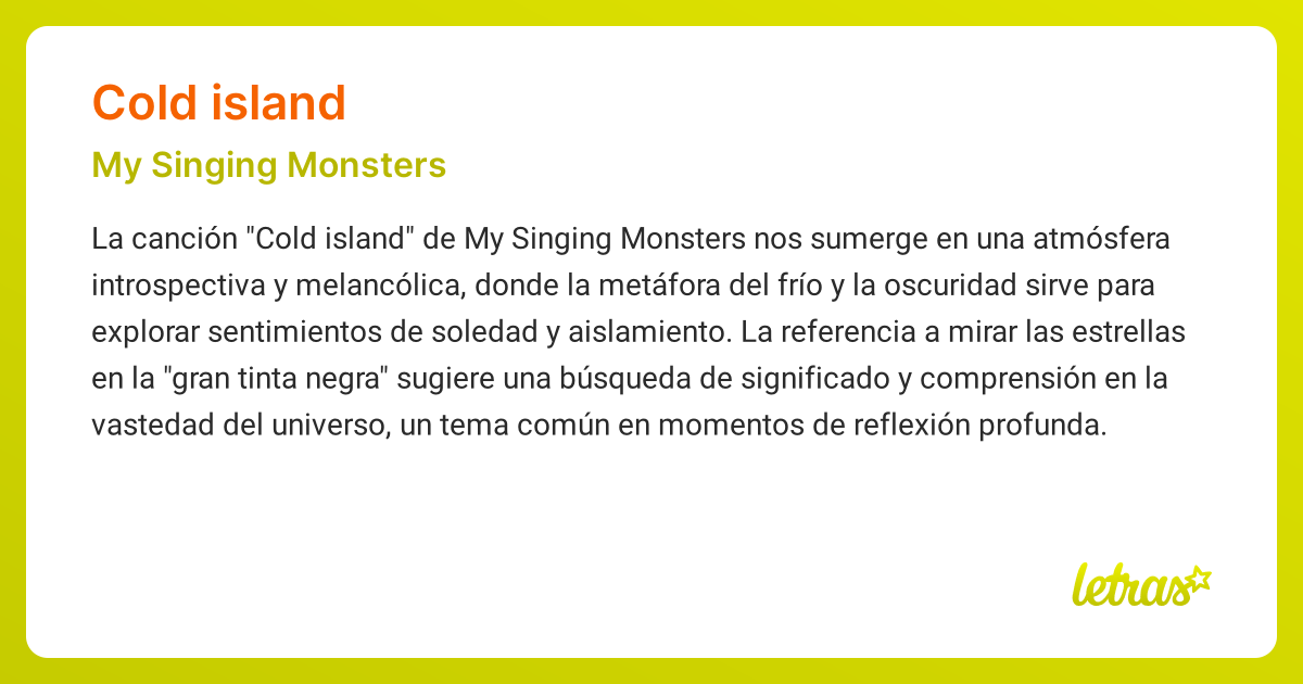 Significado de la canción COLD ISLAND (My Singing Monsters) - LETRAS.COM
