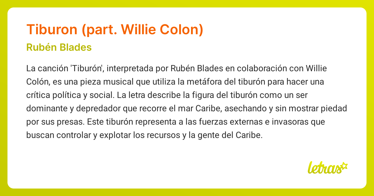 Significado de la canción TIBURON (PART. WILLIE COLON) (Rubén Blades ...