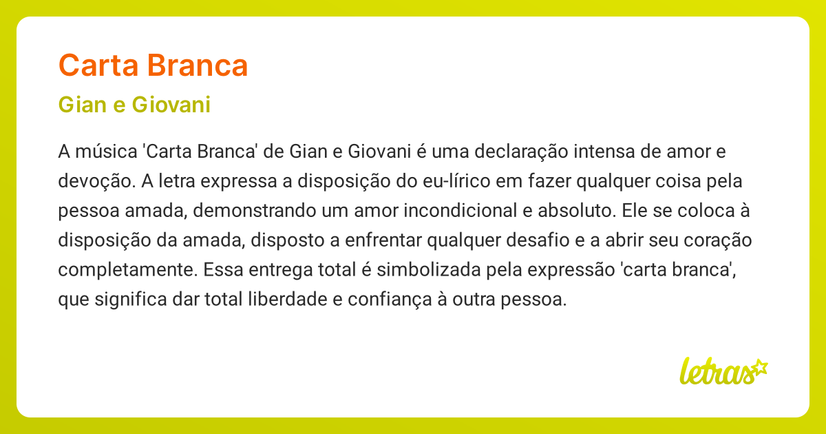 Significado da música CARTA BRANCA (Gian e Giovani) - LETRAS.MUS.BR