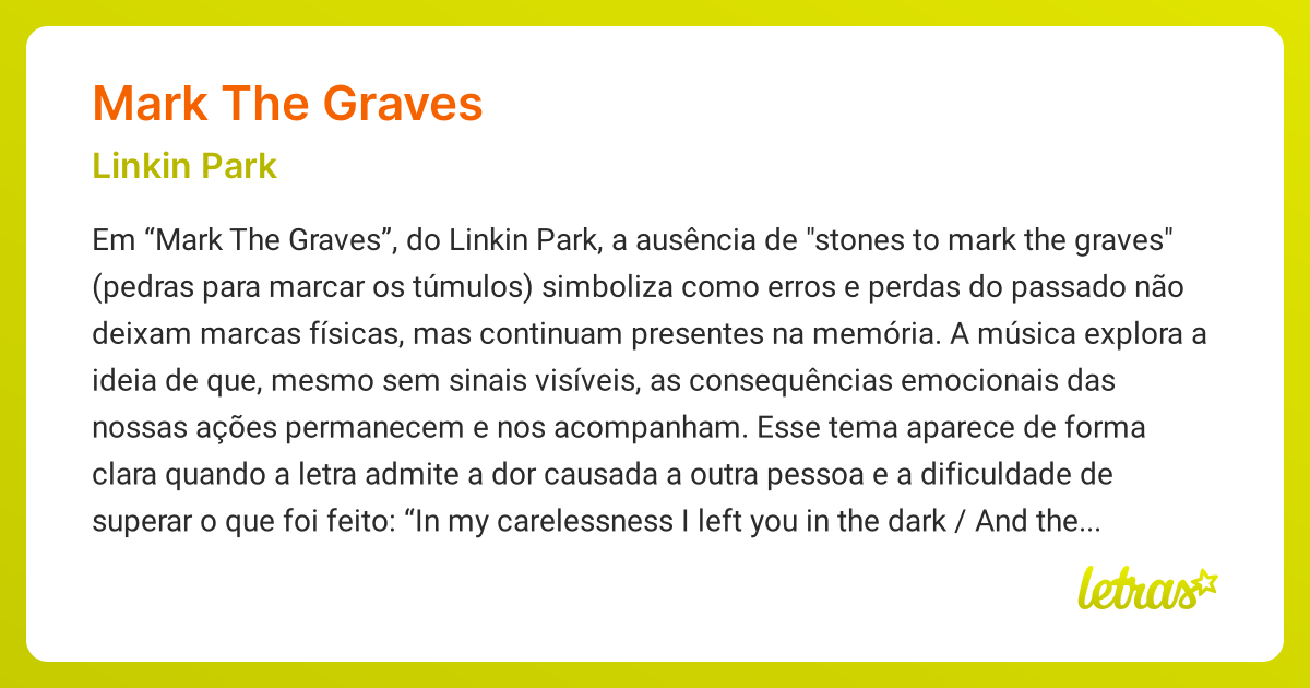 Significado da música MARK THE GRAVES (Linkin Park) - LETRAS.MUS.BR