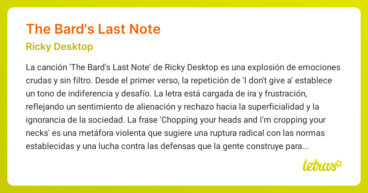 Significado de la canción THE BARD'S LAST NOTE (Ricky Desktop) - LETRAS.COM