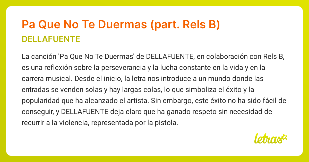 Significado de la canción Pa Que No Te Duermas (part. Rels B ...