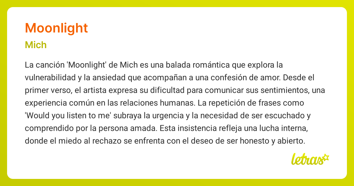 Significado de la canción MOONLIGHT (Mich) - LETRAS.COM