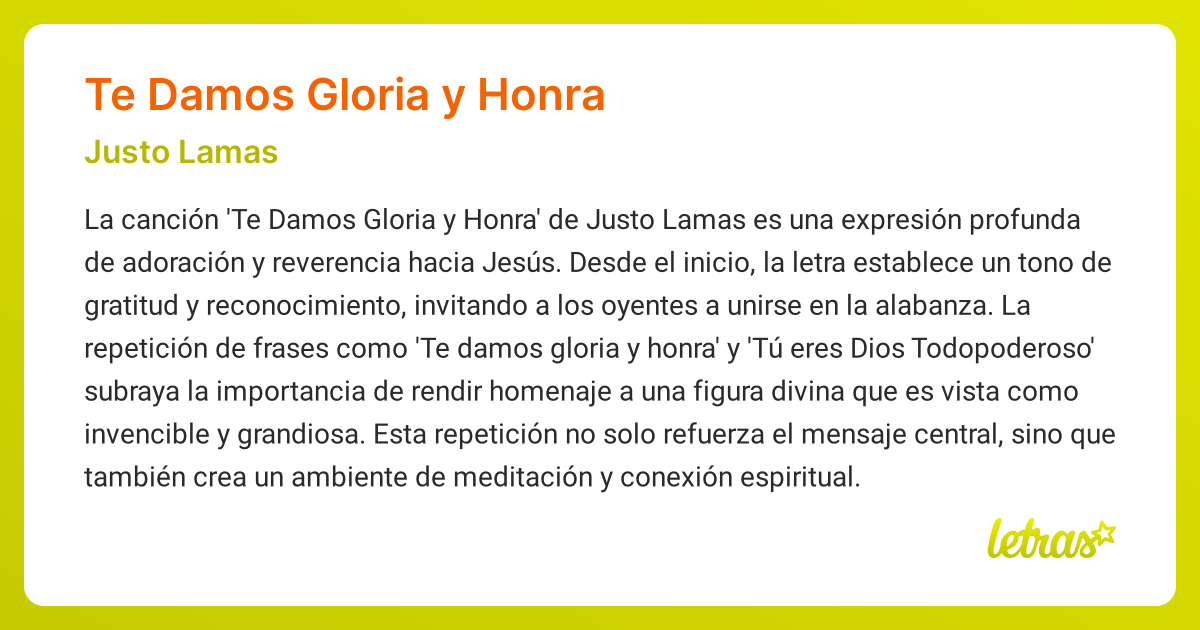Significado de la canción TE DAMOS GLORIA Y HONRA (Justo Lamas ...