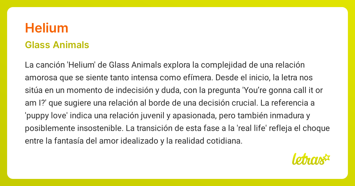 Significado de la canción HELIUM (Glass Animals) - LETRAS.COM