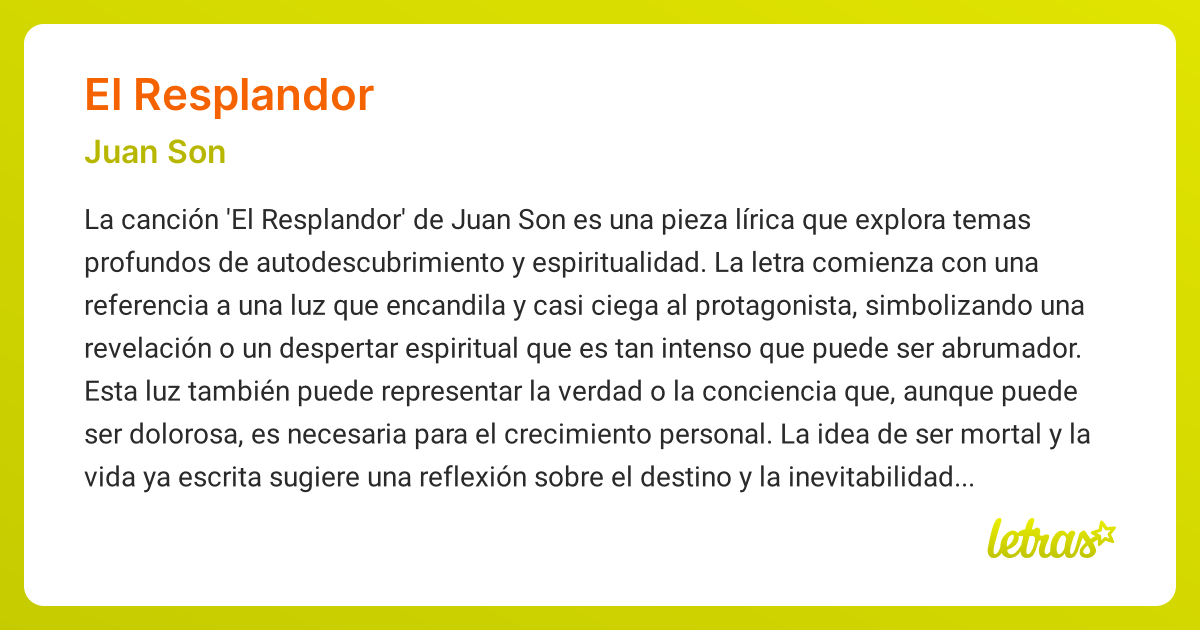 Significado de la canción EL RESPLANDOR (Juan Son) - LETRAS.COM