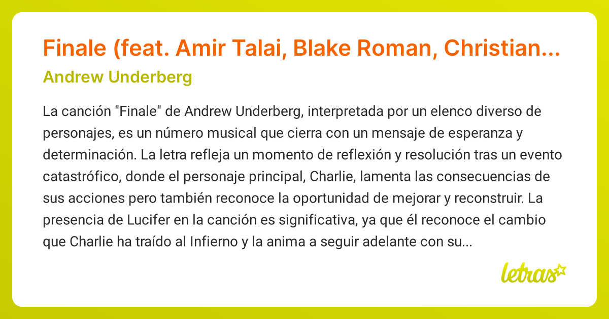 Significado de la canción Finale (feat. Amir Talai, Blake Roman ...
