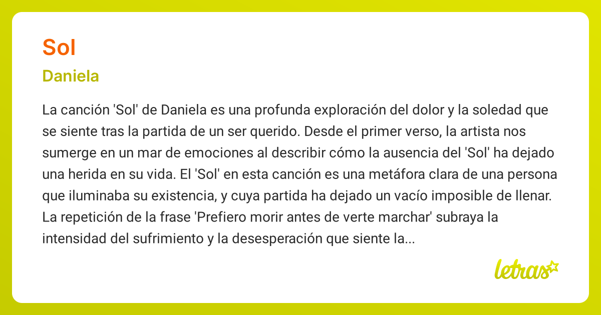 Significado de la canción SOL (Daniela) - LETRAS.COM