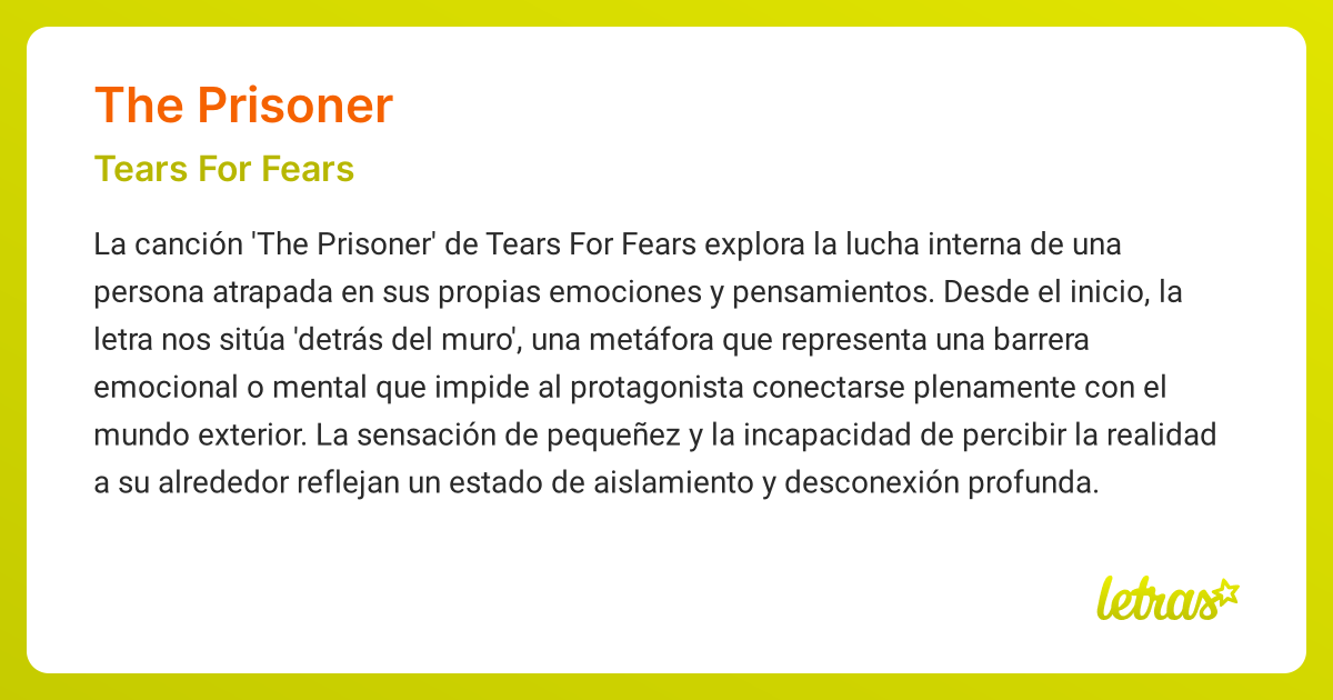 Significado de la canción THE PRISONER (Tears For Fears) - LETRAS.COM