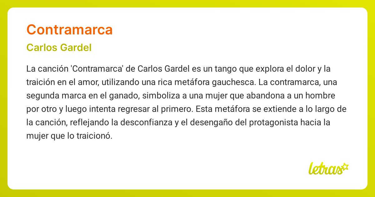 Significado de la canción CONTRAMARCA (Carlos Gardel) - LETRAS.COM