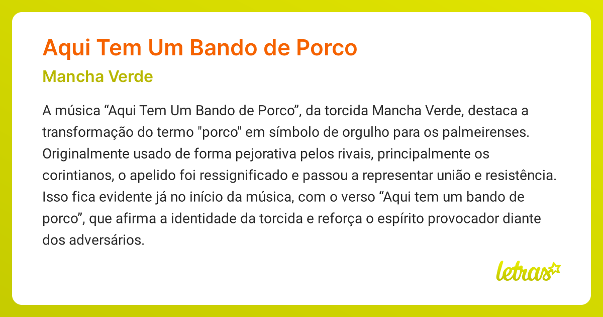 Significado da música AQUI TEM UM BANDO DE PORCO (Mancha Verde ...