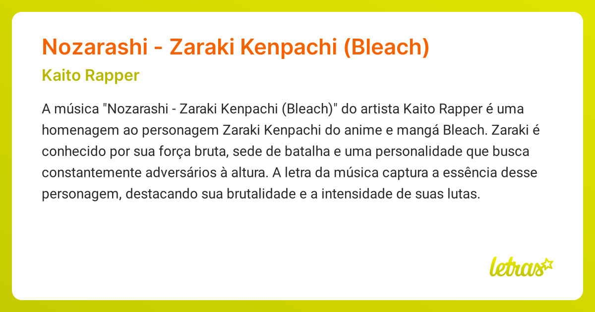Significado da música Nozarashi - Zaraki Kenpachi (Bleach) (Kaito ...