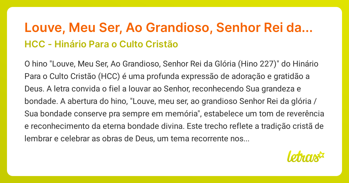 Significado da música Louve, Meu Ser, Ao Grandioso, Senhor Rei da ...