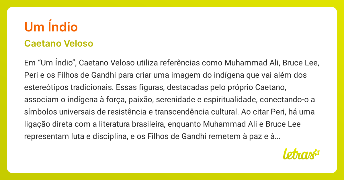 Significado da música UM ÍNDIO (Caetano Veloso) - LETRAS.MUS.BR