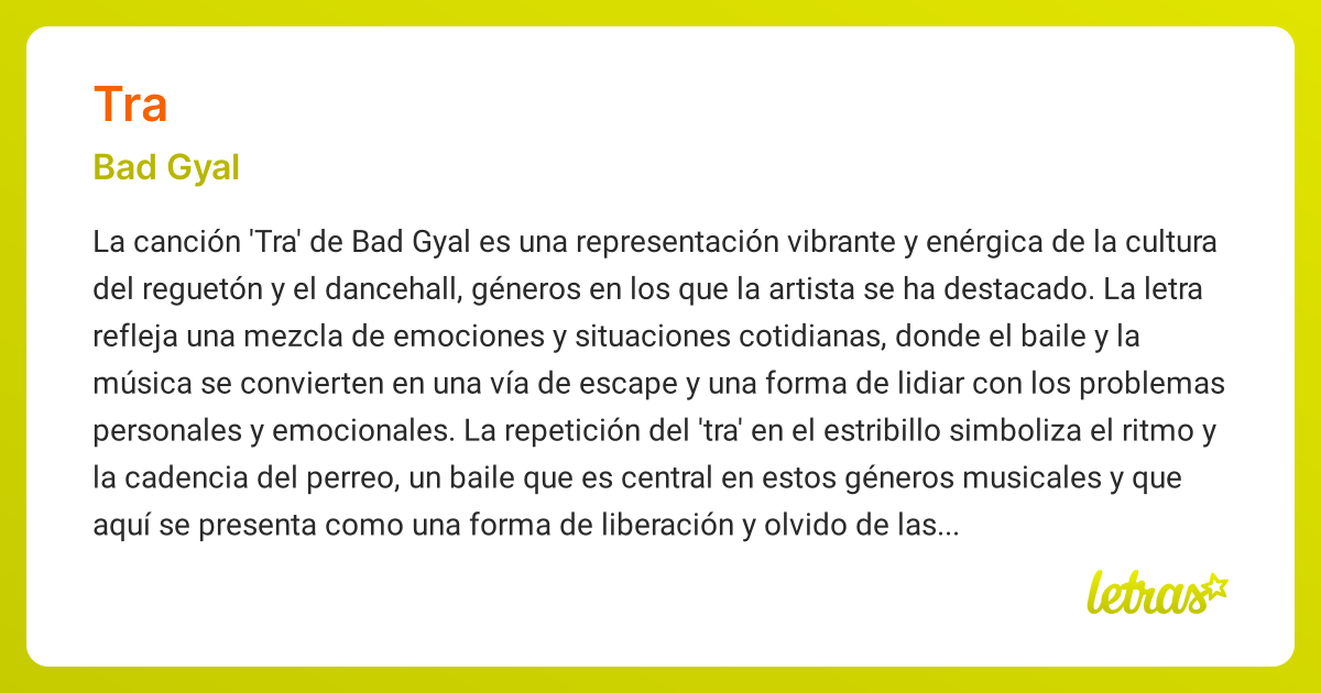 Significado de la canción TRA (Bad Gyal) - LETRAS.COM