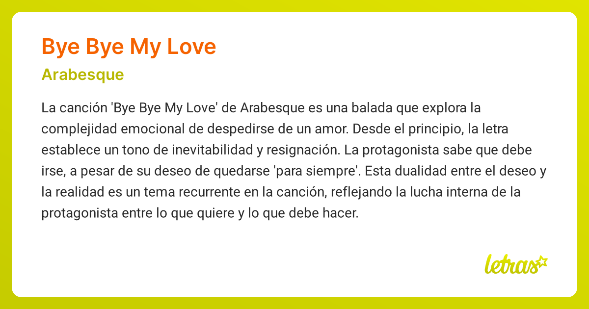 Significado de la canción BYE BYE MY LOVE (Arabesque) - LETRAS.COM