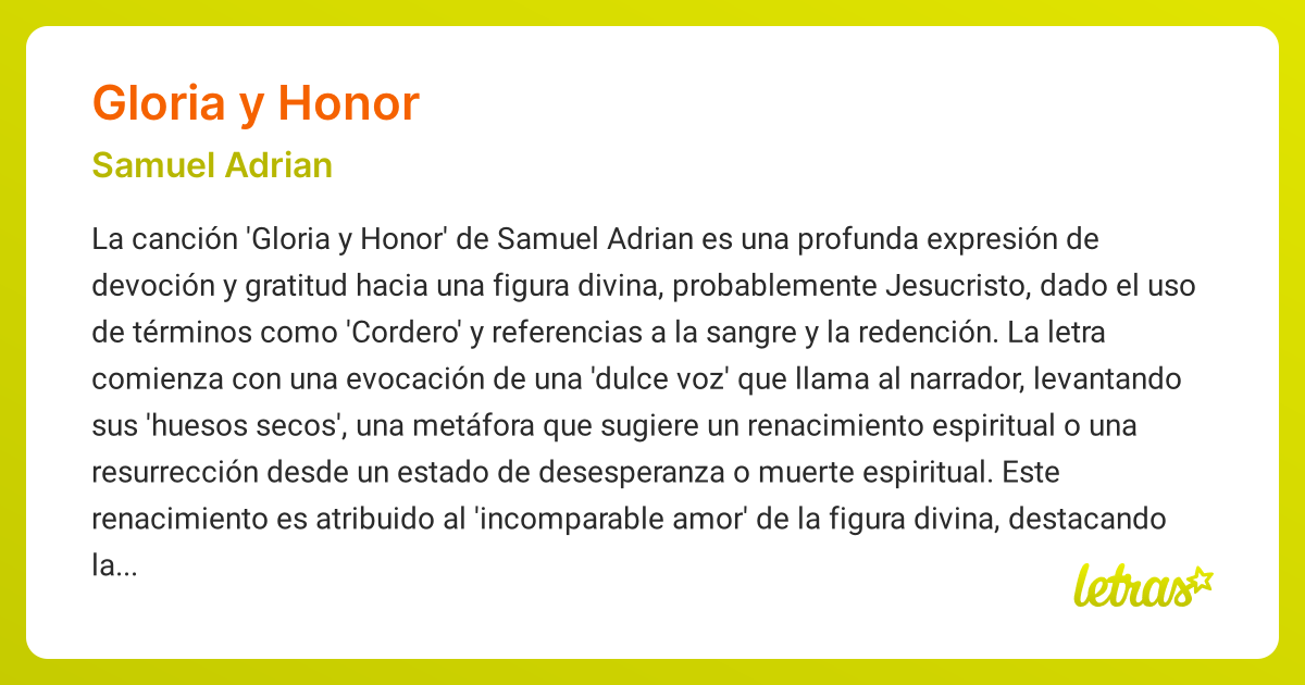 Significado de la canción GLORIA Y HONOR (Samuel Adrian) - LETRAS.COM