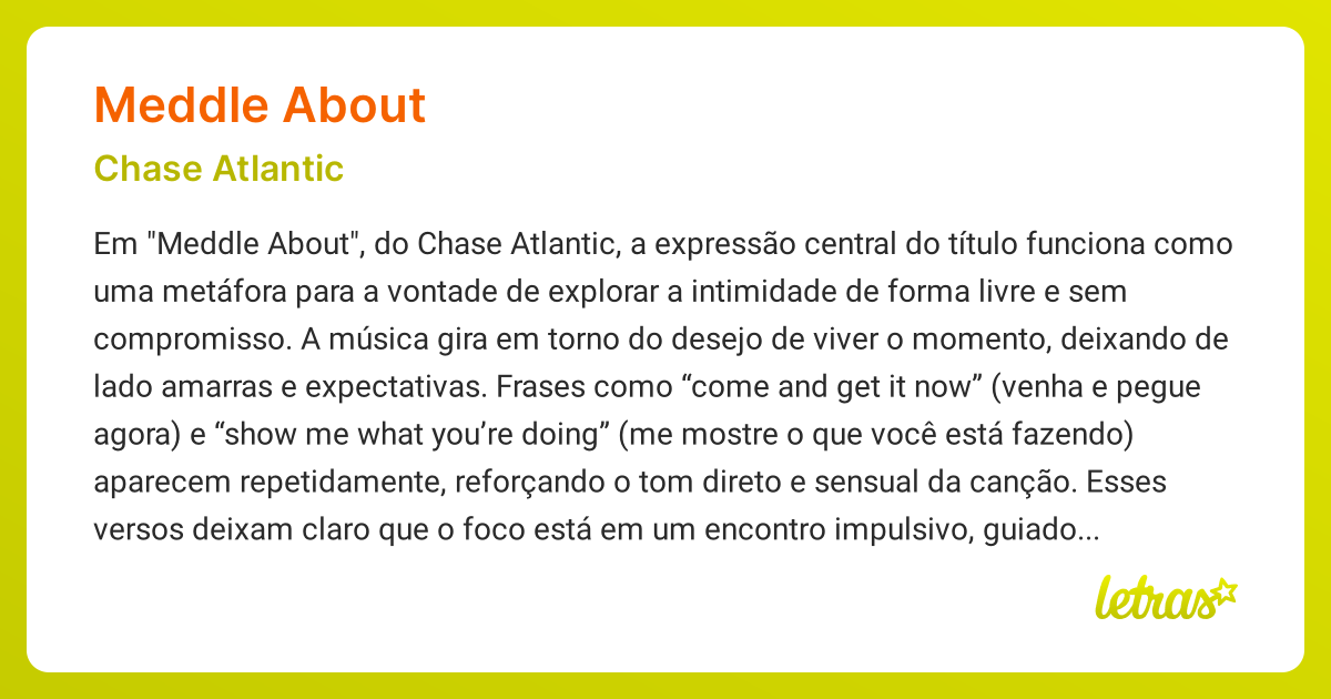 Significado da música MEDDLE ABOUT (Chase Atlantic) - LETRAS.MUS.BR