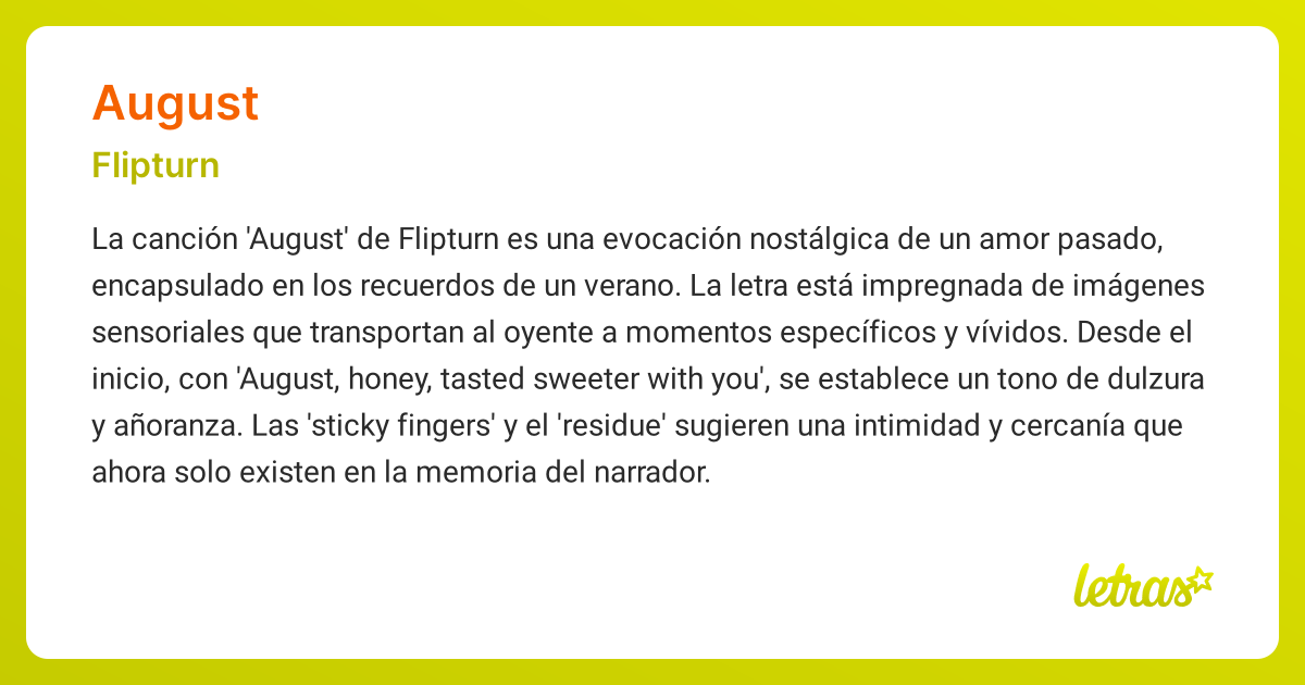 Significado de la canción AUGUST (Flipturn) - LETRAS.COM